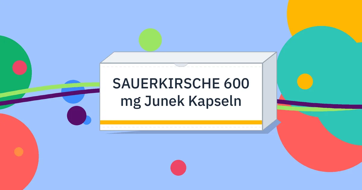Symbolbild: Packung mit der Aufschrift SAUERKIRSCHE 600 mg Junek Kapseln (PZN 20856714) – Verfügbarkeit und Bezug in Apotheken in Frankfurt am Main