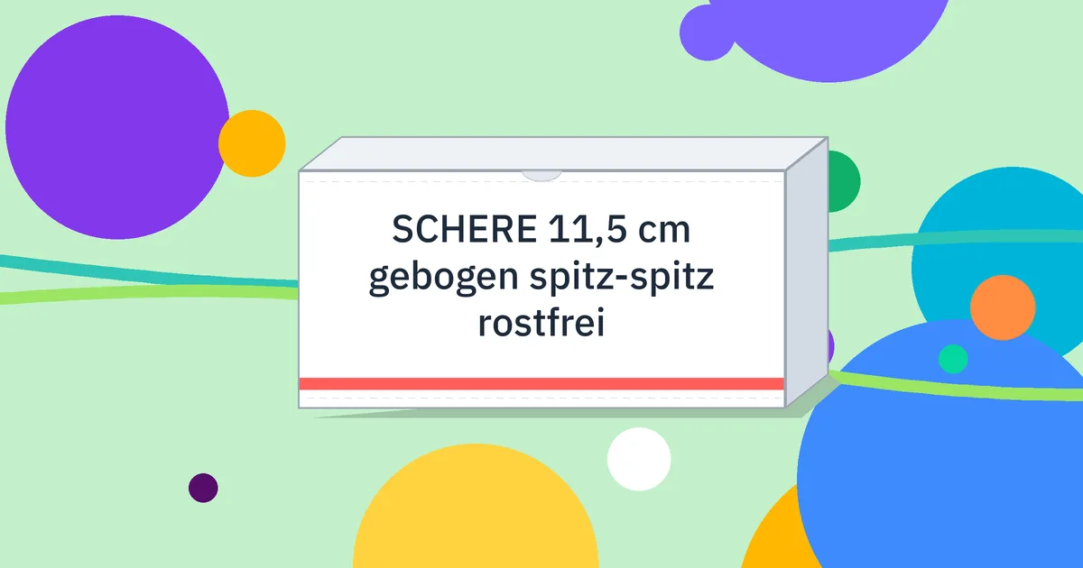 Symbolbild: Packung mit der Aufschrift SCHERE 11,5 cm gebogen spitz-spitz rostfrei (PZN 06805029) – Verfügbarkeit und Bezug in Apotheken in Frankfurt am Main