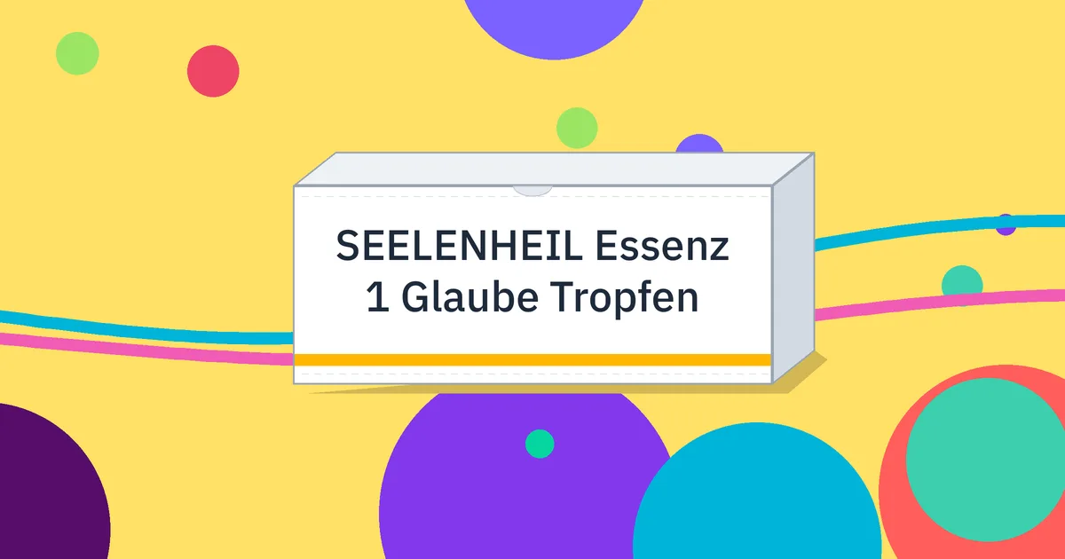 Symbolbild: Packung mit der Aufschrift SEELENHEIL Essenz 1 Glaube Tropfen (PZN 13358022) – Verfügbarkeit und Bezug in Apotheken in Frankfurt am Main