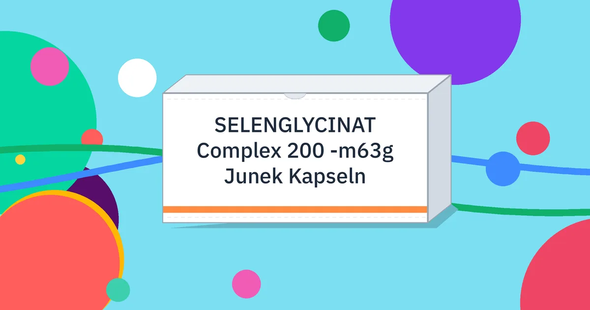 Symbolbild: Packung mit der Aufschrift SELENGLYCINAT Complex 200 -m63g Junek Kapseln (PZN 10190852) – Verfügbarkeit und Bezug in Apotheken in Frankfurt am Main