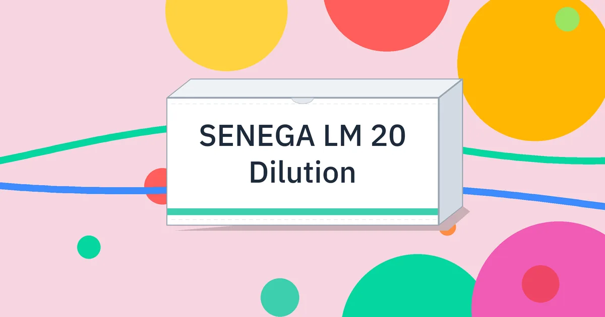 Symbolbild: Packung mit der Aufschrift SENEGA LM 20 Dilution (PZN 13187684) – Verfügbarkeit und Bezug in Apotheken in Frankfurt am Main