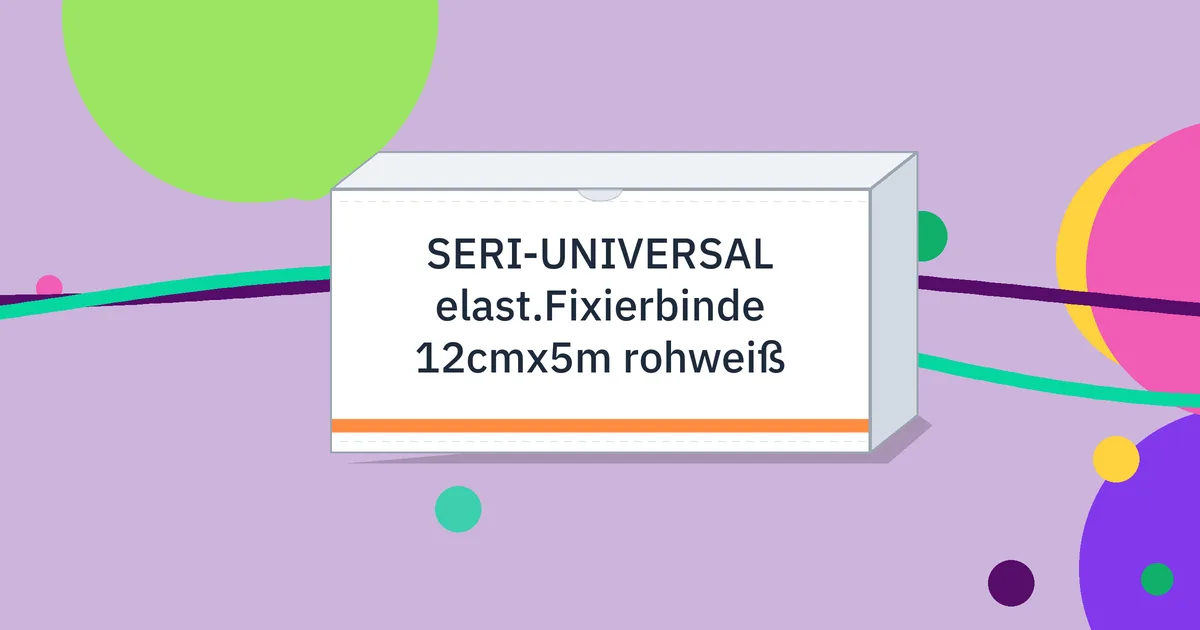 Symbolbild: Packung mit der Aufschrift SERI-UNIVERSAL elast.Fixierbinde 12cmx5m rohweiß (PZN 19837396) – Verfügbarkeit und Bezug in Apotheken in Frankfurt am Main