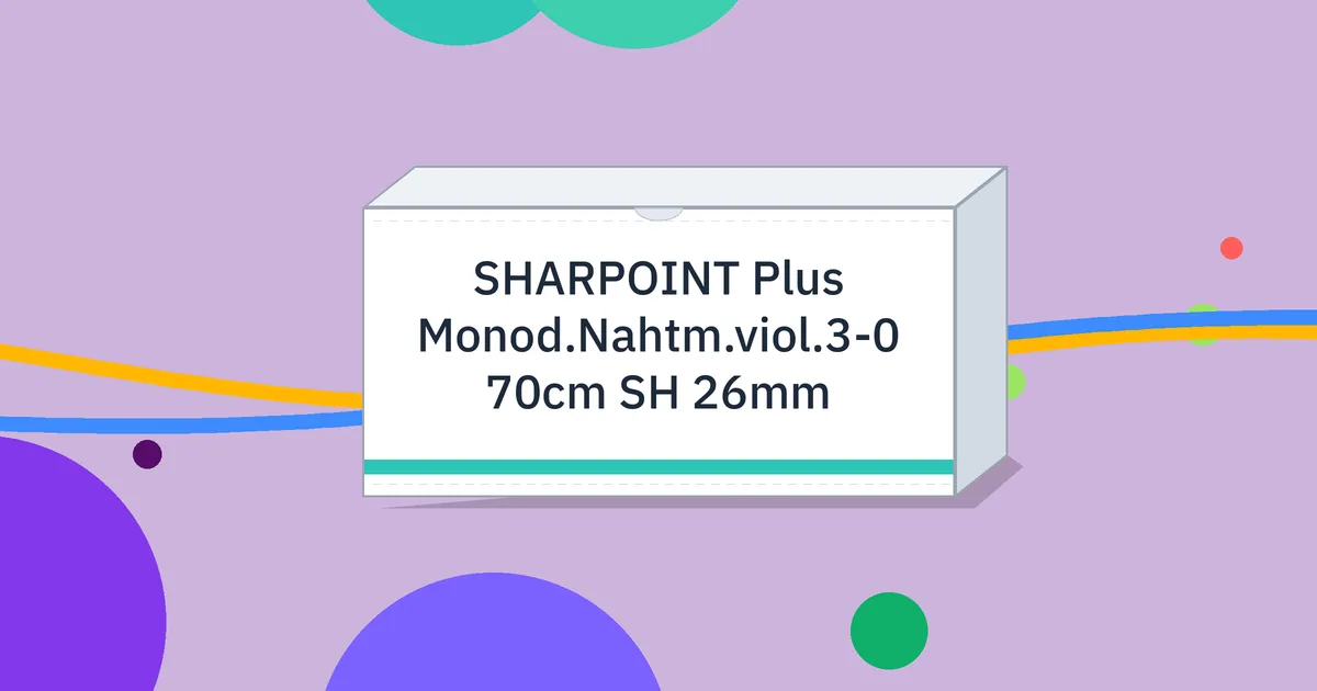 Symbolbild: Packung mit der Aufschrift SHARPOINT Plus Monod.Nahtm.viol.3-0 70cm SH 26mm (PZN 17986838) – Verfügbarkeit und Bezug in Apotheken in Frankfurt am Main