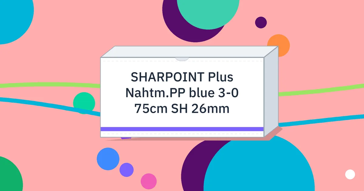 Symbolbild: Packung mit der Aufschrift SHARPOINT Plus Nahtm.PP blue 3-0 75cm SH 26mm (PZN 17986146) – Verfügbarkeit und Bezug in Apotheken in Frankfurt am Main