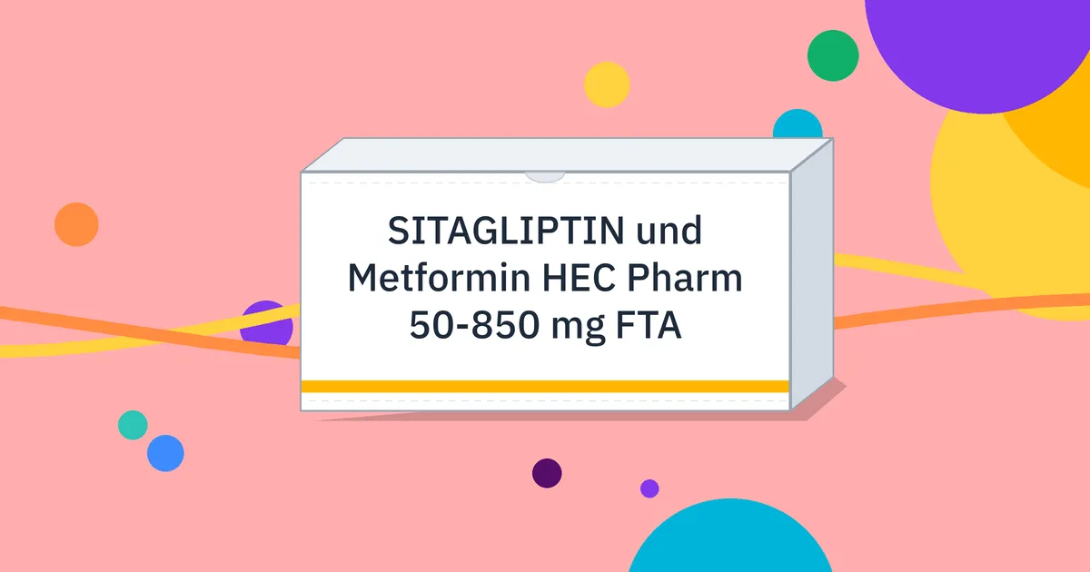Symbolbild: Packung mit der Aufschrift SITAGLIPTIN und Metformin HEC Pharm 50-850 mg FTA (PZN 20769760) – Verfügbarkeit und Bezug in Apotheken in Frankfurt am Main