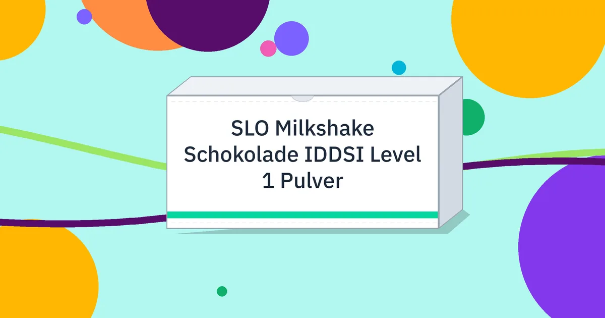 Symbolbild: Packung mit der Aufschrift SLO Milkshake Schokolade IDDSI Level 1 Pulver (PZN 19547362) – Verfügbarkeit und Bezug in Apotheken in Frankfurt am Main