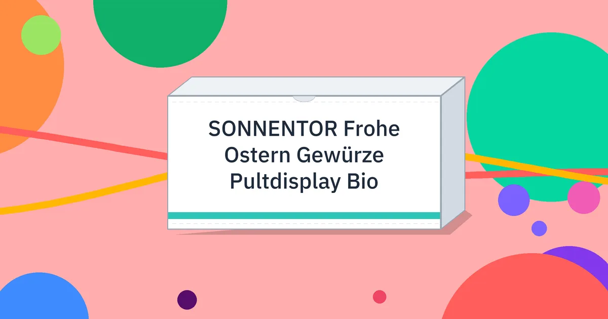 Symbolbild: Packung mit der Aufschrift SONNENTOR Frohe Ostern Gewürze Pultdisplay Bio (PZN 18904334) – Verfügbarkeit und Bezug in Apotheken in Frankfurt am Main