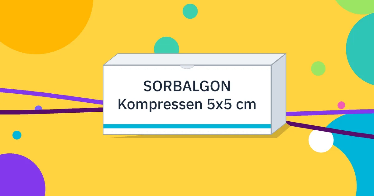Symbolbild: Packung mit der Aufschrift SORBALGON Kompressen 5x5 cm (PZN 04392646) – Verfügbarkeit und Bezug in Apotheken in Frankfurt am Main