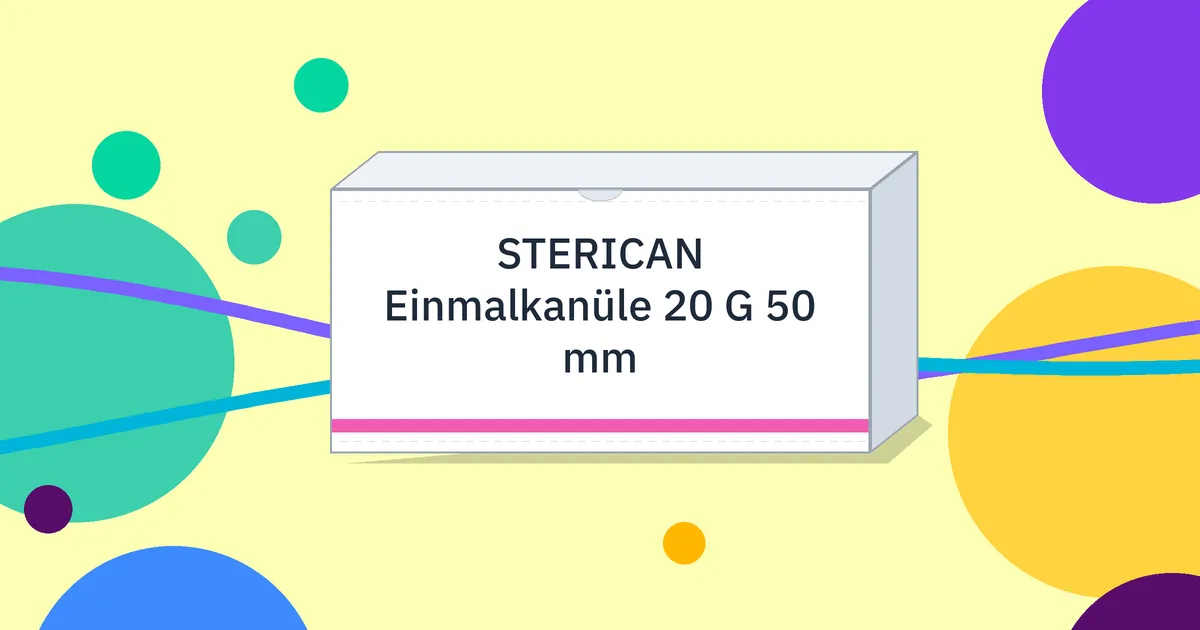 Symbolbild: Packung mit der Aufschrift STERICAN Einmalkanüle 20 G 50 mm (PZN 18746616) – Verfügbarkeit und Bezug in Apotheken in Frankfurt am Main