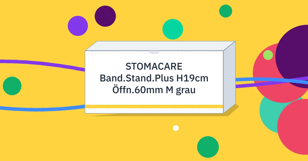 Symbolbild: Packung mit der Aufschrift STOMACARE Band.Stand.Plus H19cm Öffn.60mm M grau (PZN 16750542) – Verfügbarkeit und Bezug in Apotheken in Frankfurt am Main