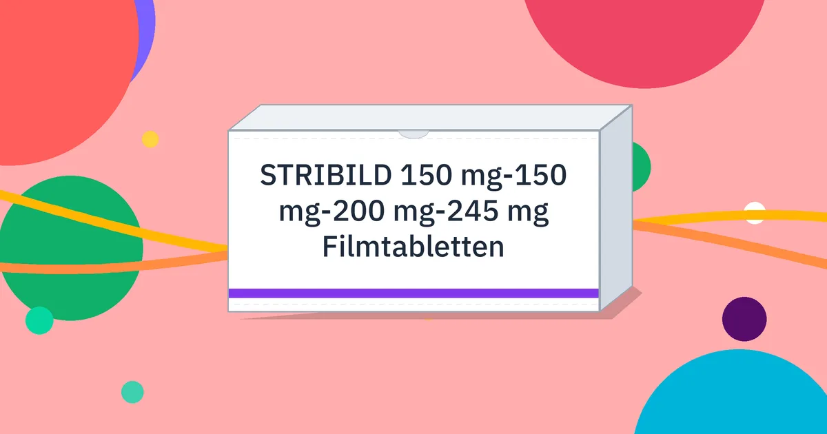 Symbolbild: Packung mit der Aufschrift STRIBILD 150 mg-150 mg-200 mg-245 mg Filmtabletten (PZN 10744612) – Verfügbarkeit und Bezug in Apotheken in Frankfurt am Main