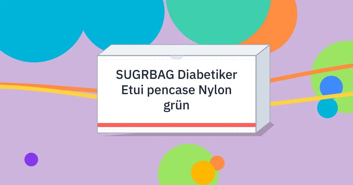 Symbolbild: Packung mit der Aufschrift SUGRBAG Diabetiker Etui pencase Nylon grün (PZN 12550154) – Verfügbarkeit und Bezug in Apotheken in Frankfurt am Main
