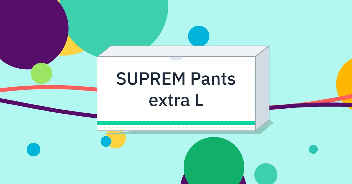 Symbolbild: Packung mit der Aufschrift SUPREM Pants extra L (PZN 06765689) – Verfügbarkeit und Bezug in Apotheken in Frankfurt am Main