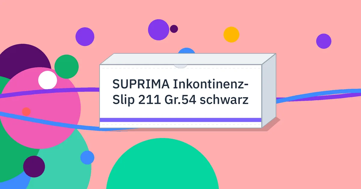 Symbolbild: Packung mit der Aufschrift SUPRIMA Inkontinenz-Slip 211 Gr.54 schwarz (PZN 00709187) – Verfügbarkeit und Bezug in Apotheken in Frankfurt am Main