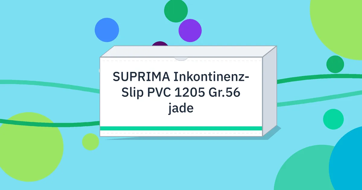 Symbolbild: Packung mit der Aufschrift SUPRIMA Inkontinenz-Slip PVC 1205 Gr.56 jade (PZN 00416479) – Verfügbarkeit und Bezug in Apotheken in Frankfurt am Main