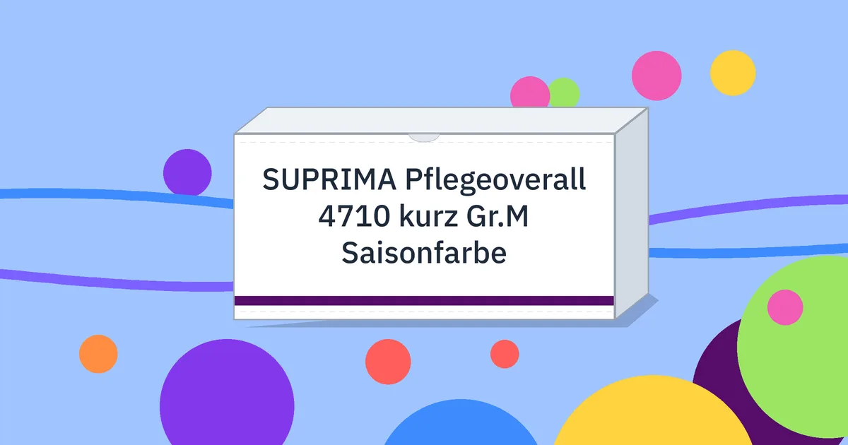 Symbolbild: Packung mit der Aufschrift SUPRIMA Pflegeoverall 4710 kurz Gr.M Saisonfarbe (PZN 11660389) – Verfügbarkeit und Bezug in Apotheken in Frankfurt am Main