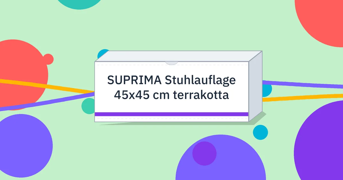 Symbolbild: Packung mit der Aufschrift SUPRIMA Stuhlauflage 45x45 cm terrakotta (PZN 04107479) – Verfügbarkeit und Bezug in Apotheken in Frankfurt am Main