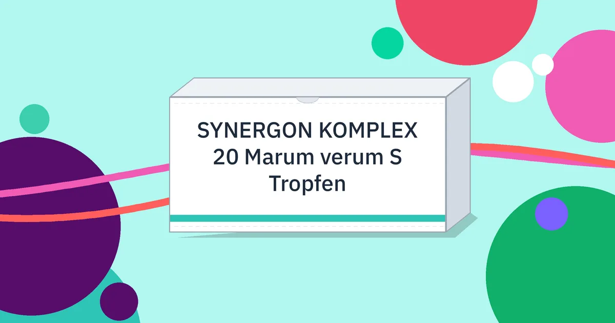 Symbolbild: Packung mit der Aufschrift SYNERGON KOMPLEX 20 Marum verum S Tropfen (PZN 03633384) – Verfügbarkeit und Bezug in Apotheken in Frankfurt am Main