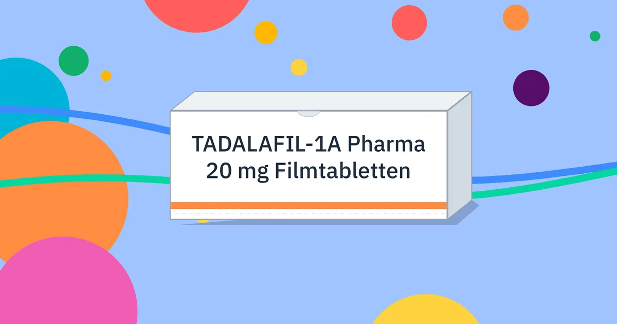 Symbolbild: Packung mit der Aufschrift TADALAFIL-1A Pharma 20 mg Filmtabletten (PZN 13167902) – Verfügbarkeit und Bezug in Apotheken in Frankfurt am Main