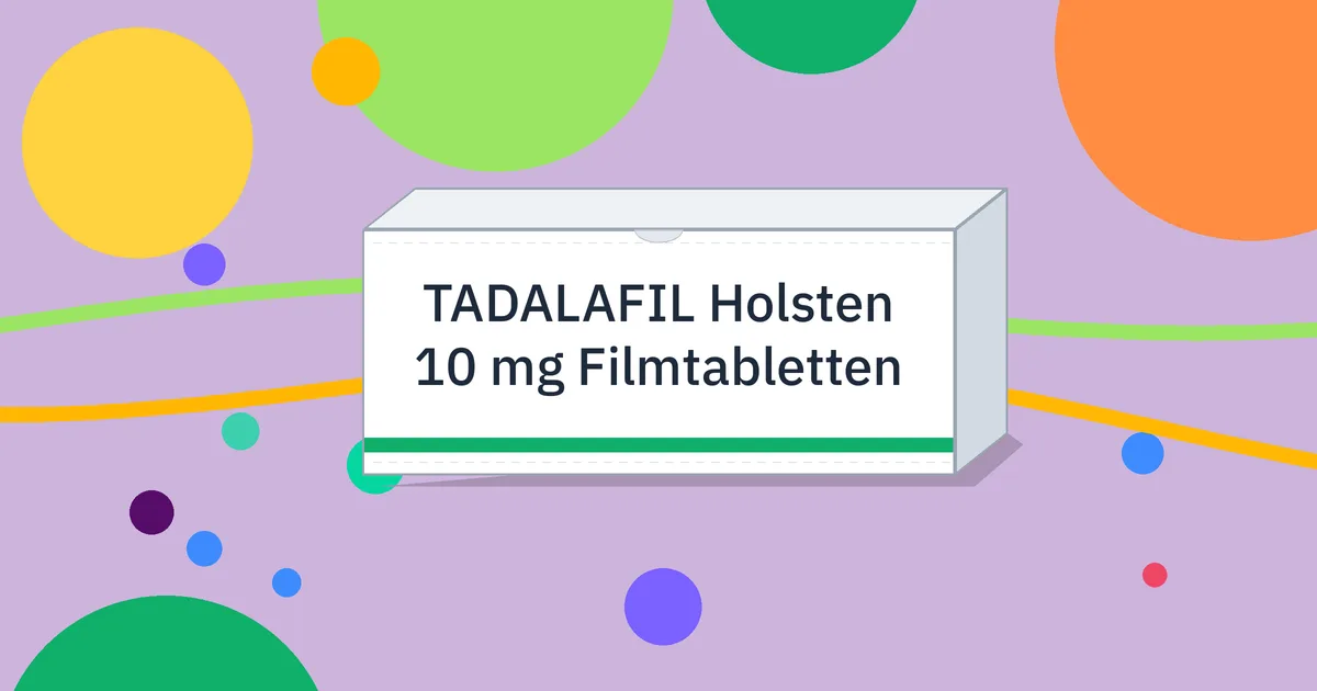 Symbolbild: Packung mit der Aufschrift TADALAFIL Holsten 10 mg Filmtabletten (PZN 19208660) – Verfügbarkeit und Bezug in Apotheken in Frankfurt am Main
