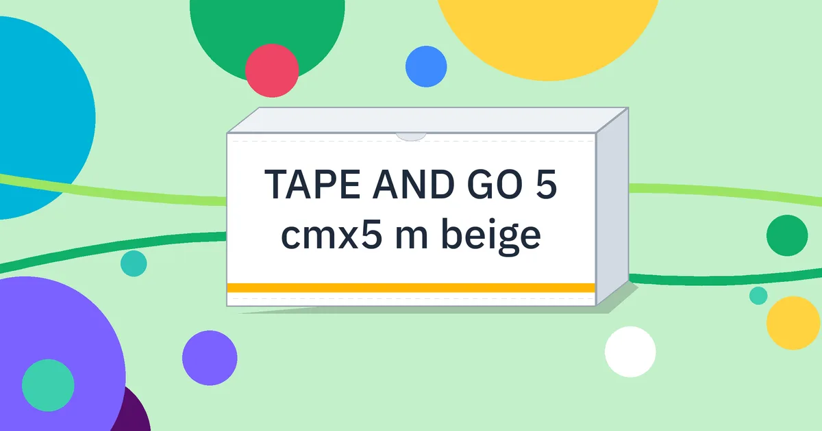 Symbolbild: Packung mit der Aufschrift TAPE AND GO 5 cmx5 m beige (PZN 16043224) – Verfügbarkeit und Bezug in Apotheken in Frankfurt am Main