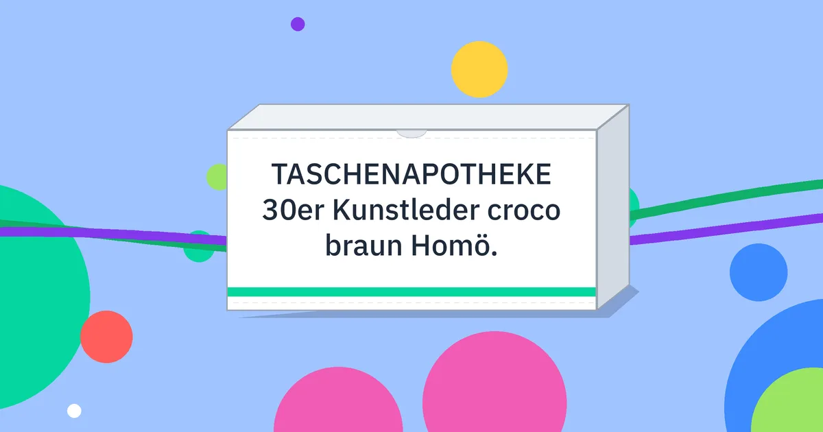 Symbolbild: Packung mit der Aufschrift TASCHENAPOTHEKE 30er Kunstleder croco braun Homö. (PZN 16007317) – Verfügbarkeit und Bezug in Apotheken in Frankfurt am Main