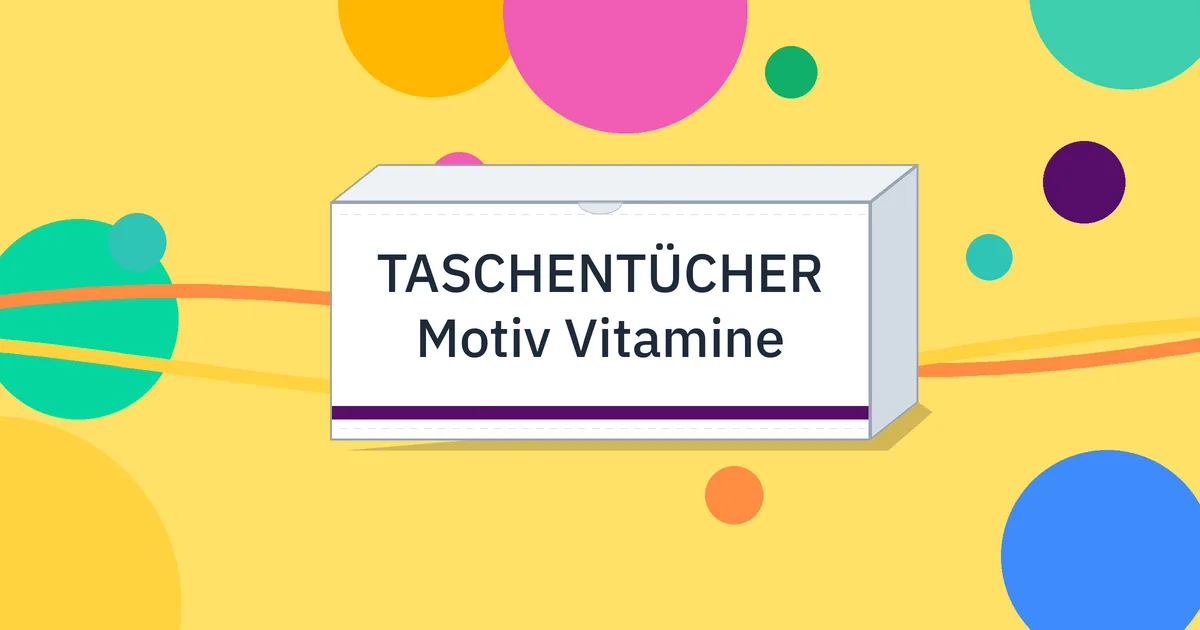 Symbolbild: Packung mit der Aufschrift TASCHENTÜCHER Motiv Vitamine (PZN 01649300) – Verfügbarkeit und Bezug in Apotheken in Frankfurt am Main