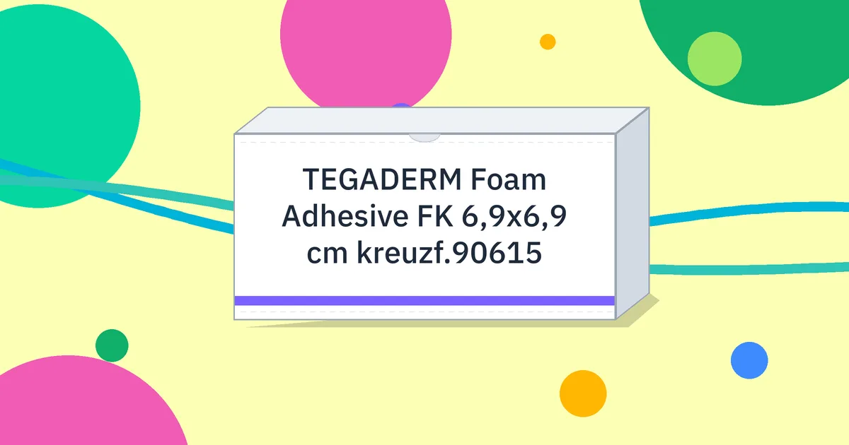 Symbolbild: Packung mit der Aufschrift TEGADERM Foam Adhesive FK 6,9x6,9 cm kreuzf.90615 (PZN 20545322) – Verfügbarkeit und Bezug in Apotheken in Frankfurt am Main