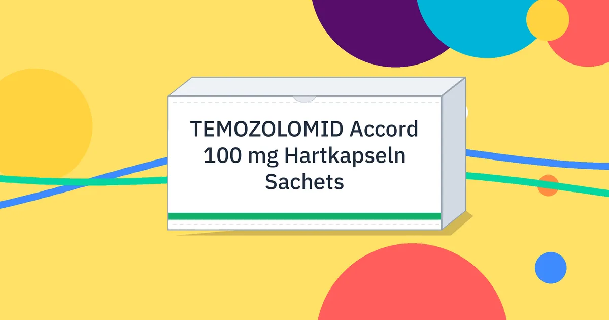Symbolbild: Packung mit der Aufschrift TEMOZOLOMID Accord 100 mg Hartkapseln Sachets (PZN 16673155) – Verfügbarkeit und Bezug in Apotheken in Frankfurt am Main