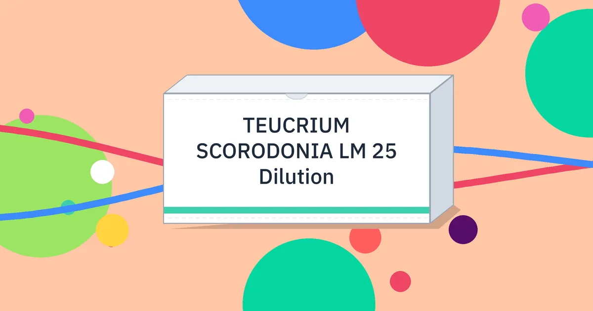 Symbolbild: Packung mit der Aufschrift TEUCRIUM SCORODONIA LM 25 Dilution (PZN 13217729) – Verfügbarkeit und Bezug in Apotheken in Frankfurt am Main