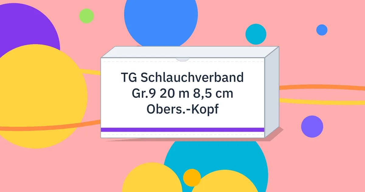 Symbolbild: Packung mit der Aufschrift TG Schlauchverband Gr.9 20 m 8,5 cm Obers.-Kopf (PZN 12774988) – Verfügbarkeit und Bezug in Apotheken in Frankfurt am Main