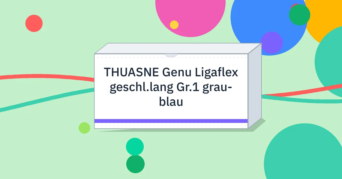 Symbolbild: Packung mit der Aufschrift THUASNE Genu Ligaflex geschl.lang Gr.1 grau-blau (PZN 11330545) – Verfügbarkeit und Bezug in Apotheken in Frankfurt am Main