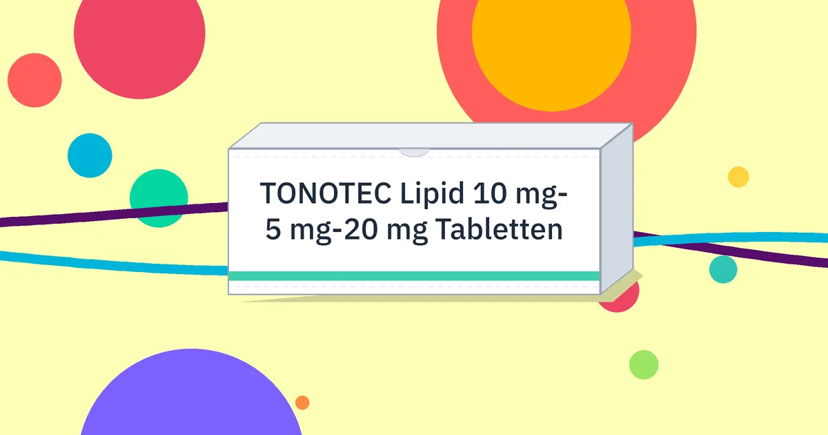 Symbolbild: Packung mit der Aufschrift TONOTEC Lipid 10 mg-5 mg-20 mg Tabletten (PZN 16926656) – Verfügbarkeit und Bezug in Apotheken in Frankfurt am Main