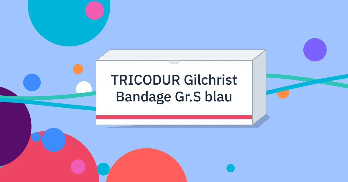 Symbolbild: Packung mit der Aufschrift TRICODUR Gilchrist Bandage Gr.S blau (PZN 01245488) – Verfügbarkeit und Bezug in Apotheken in Frankfurt am Main
