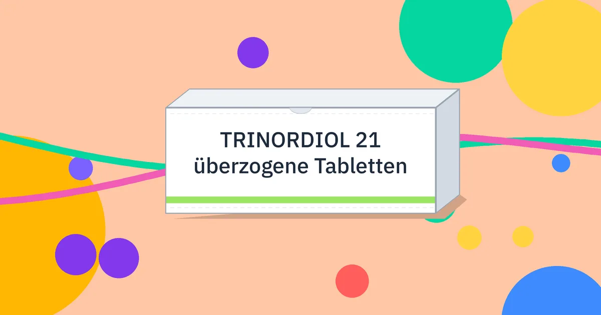 Symbolbild: Packung mit der Aufschrift TRINORDIOL 21 überzogene Tabletten (PZN 12614440) – Verfügbarkeit und Bezug in Apotheken in Frankfurt am Main