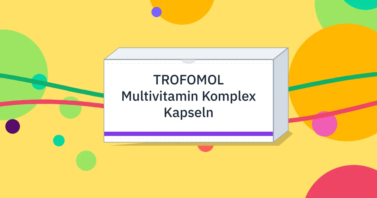 Symbolbild: Packung mit der Aufschrift TROFOMOL Multivitamin Komplex Kapseln (PZN 20218327) – Verfügbarkeit und Bezug in Apotheken in Frankfurt am Main