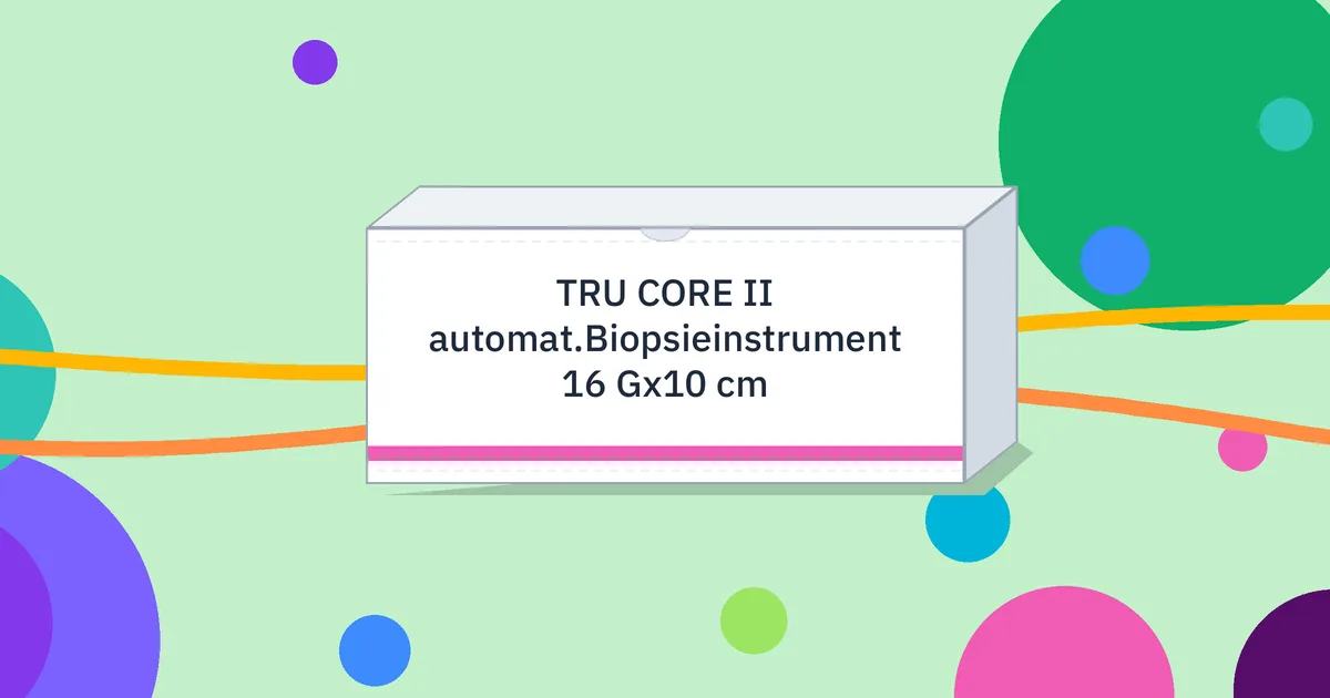 Symbolbild: Packung mit der Aufschrift TRU CORE II automat.Biopsieinstrument 16 Gx10 cm (PZN 06770532) – Verfügbarkeit und Bezug in Apotheken in Frankfurt am Main