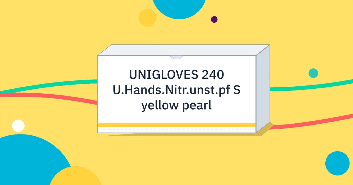 Symbolbild: Packung mit der Aufschrift UNIGLOVES 240 U.Hands.Nitr.unst.pf S yellow pearl (PZN 18101635) – Verfügbarkeit und Bezug in Apotheken in Frankfurt am Main