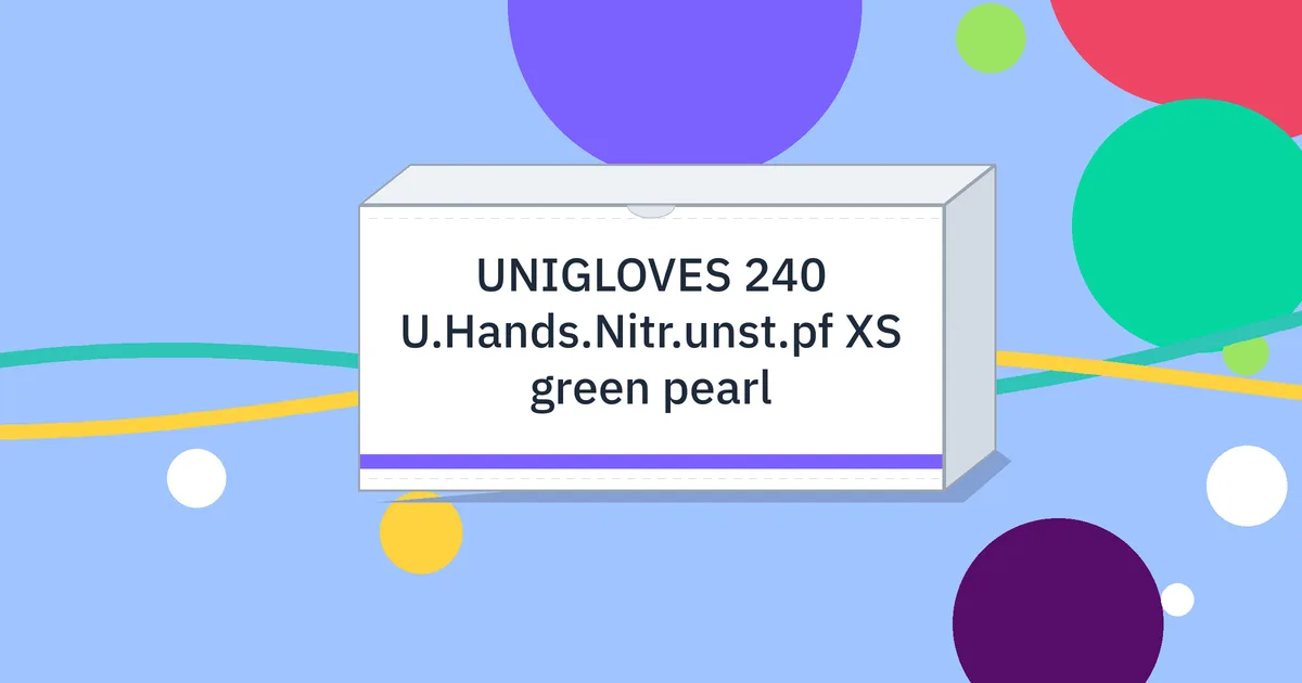 Symbolbild: Packung mit der Aufschrift UNIGLOVES 240 U.Hands.Nitr.unst.pf XS green pearl (PZN 19525076) – Verfügbarkeit und Bezug in Apotheken in Frankfurt am Main