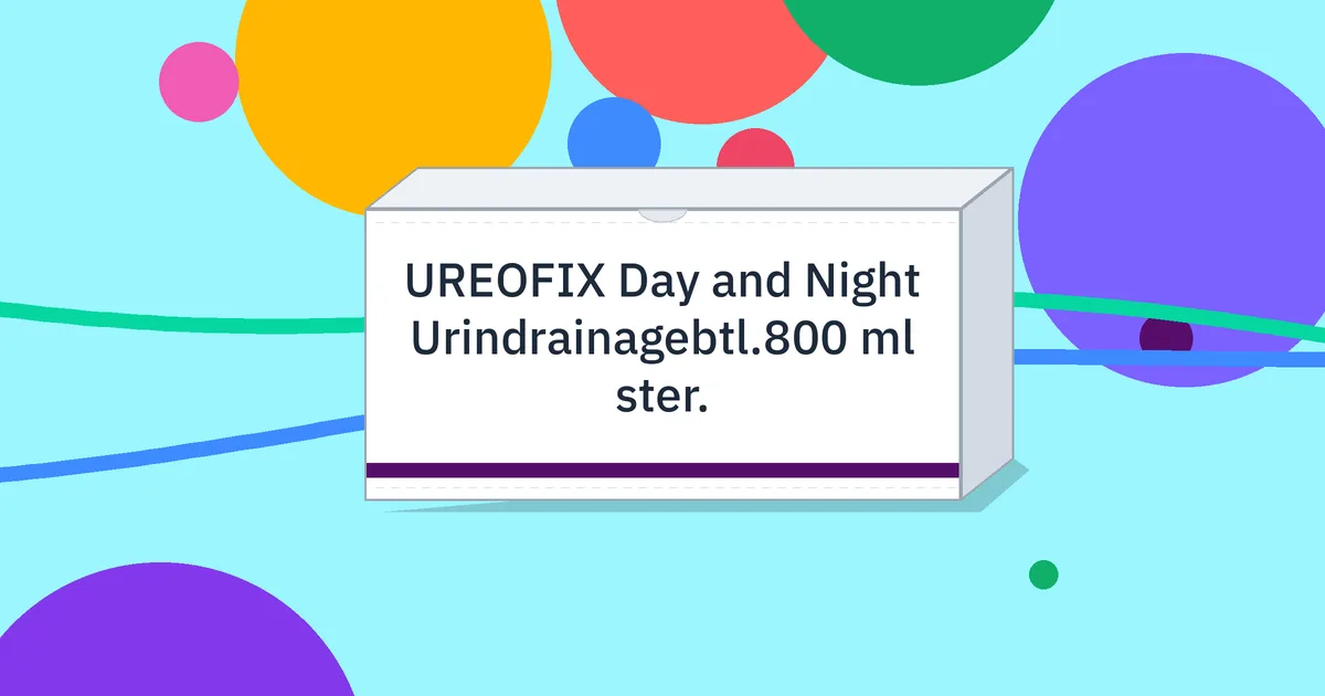 Symbolbild: Packung mit der Aufschrift UREOFIX Day and Night Urindrainagebtl.800 ml ster. (PZN 19621992) – Verfügbarkeit und Bezug in Apotheken in Frankfurt am Main