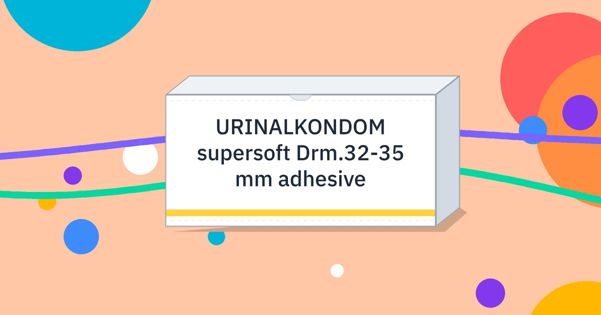 Symbolbild: Packung mit der Aufschrift URINALKONDOM supersoft Drm.32-35 mm adhesive (PZN 18434940) – Verfügbarkeit und Bezug in Apotheken in Frankfurt am Main