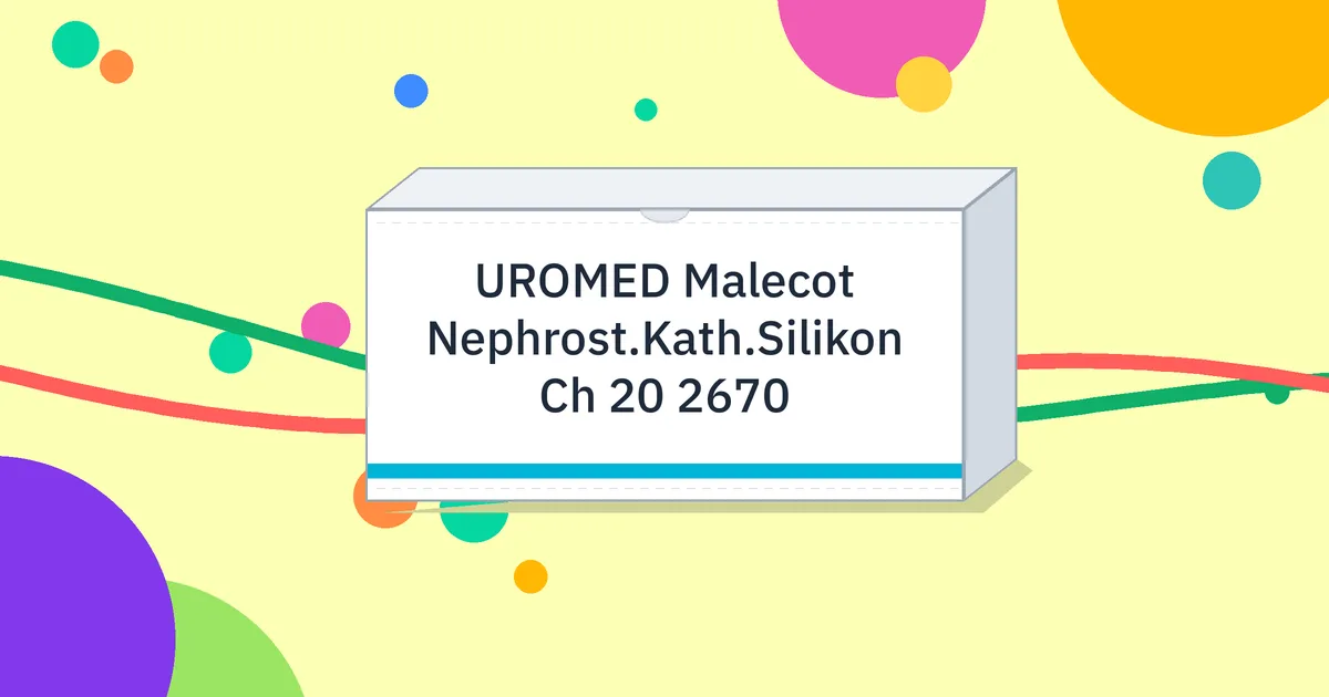 Symbolbild: Packung mit der Aufschrift UROMED Malecot Nephrost.Kath.Silikon Ch 20 2670 (PZN 03281436) – Verfügbarkeit und Bezug in Apotheken in Frankfurt am Main