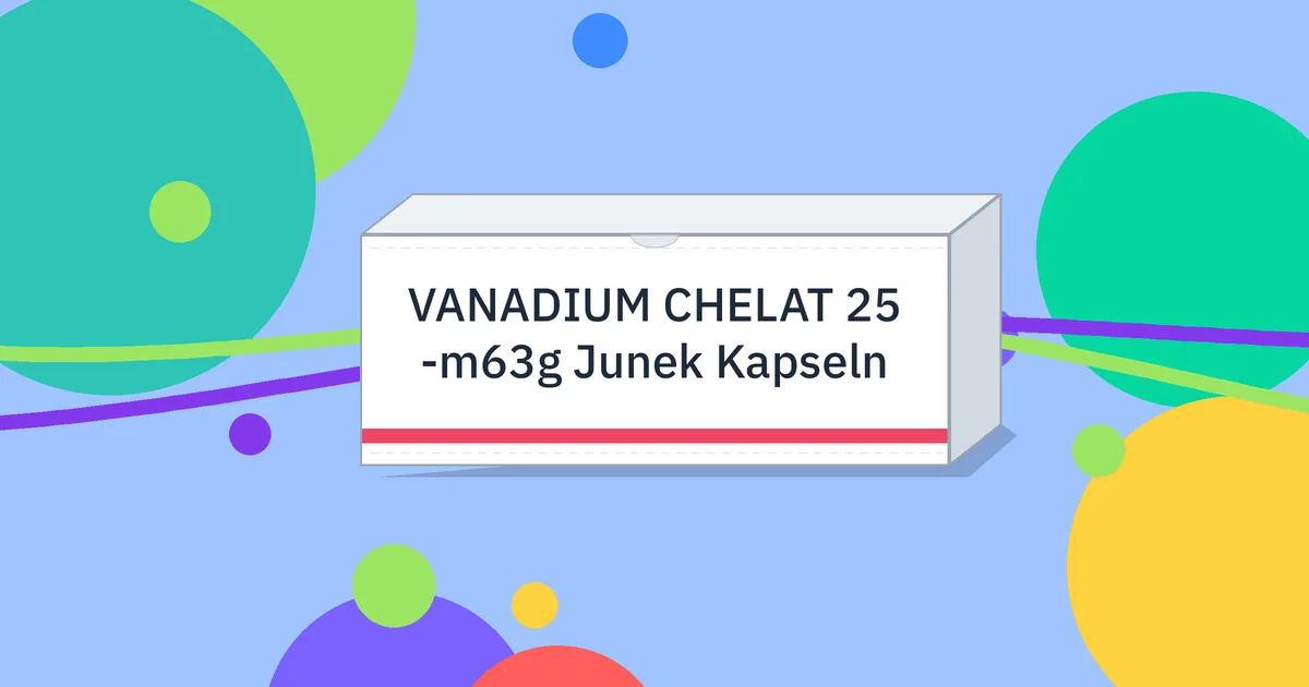 Symbolbild: Packung mit der Aufschrift VANADIUM CHELAT 25 -m63g Junek Kapseln (PZN 10555704) – Verfügbarkeit und Bezug in Apotheken in Frankfurt am Main