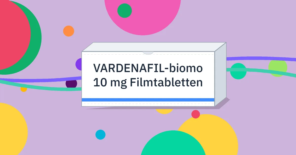 Symbolbild: Packung mit der Aufschrift VARDENAFIL-biomo 10 mg Filmtabletten (PZN 14413183) – Verfügbarkeit und Bezug in Apotheken in Frankfurt am Main