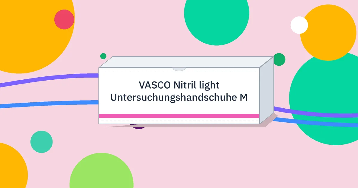 Symbolbild: Packung mit der Aufschrift VASCO Nitril light Untersuchungshandschuhe M (PZN 06810415) – Verfügbarkeit und Bezug in Apotheken in Frankfurt am Main