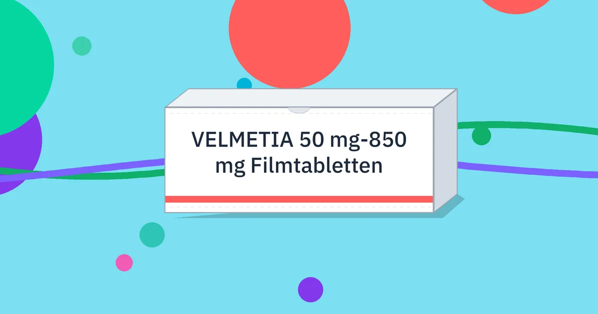 Symbolbild: Packung mit der Aufschrift VELMETIA 50 mg-850 mg Filmtabletten (PZN 18809392) – Verfügbarkeit und Bezug in Apotheken in Frankfurt am Main