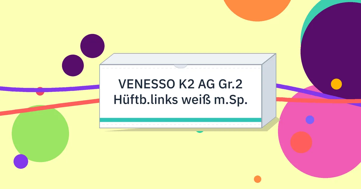 Symbolbild: Packung mit der Aufschrift VENESSO K2 AG Gr.2 Hüftb.links weiß m.Sp. (PZN 03266684) – Verfügbarkeit und Bezug in Apotheken in Frankfurt am Main