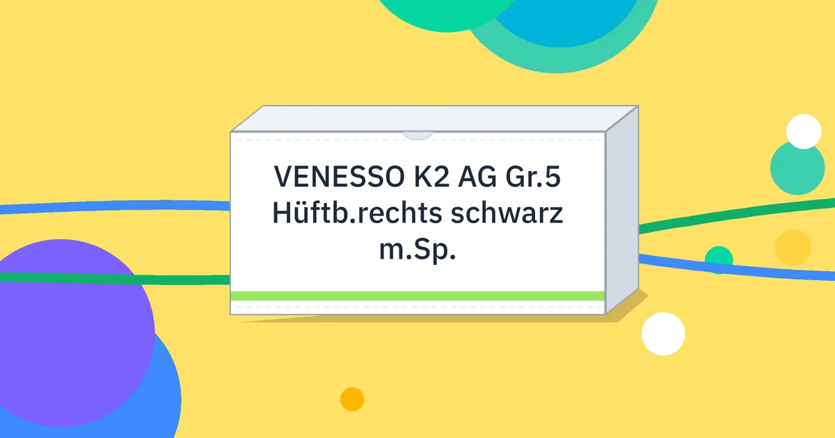 Symbolbild: Packung mit der Aufschrift VENESSO K2 AG Gr.5 Hüftb.rechts schwarz m.Sp. (PZN 03274689) – Verfügbarkeit und Bezug in Apotheken in Frankfurt am Main