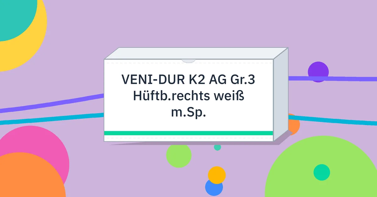 Symbolbild: Packung mit der Aufschrift VENI-DUR K2 AG Gr.3 Hüftb.rechts weiß m.Sp. (PZN 03251056) – Verfügbarkeit und Bezug in Apotheken in Frankfurt am Main
