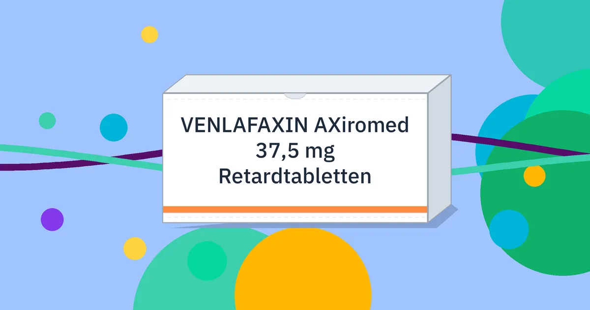 Symbolbild: Packung mit der Aufschrift VENLAFAXIN AXiromed 37,5 mg Retardtabletten (PZN 19380413) – Verfügbarkeit und Bezug in Apotheken in Frankfurt am Main